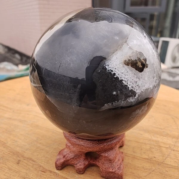 440G RARE NATURAL blue Volcanic Rock agate Sphere Quartz Crystal Ball ...