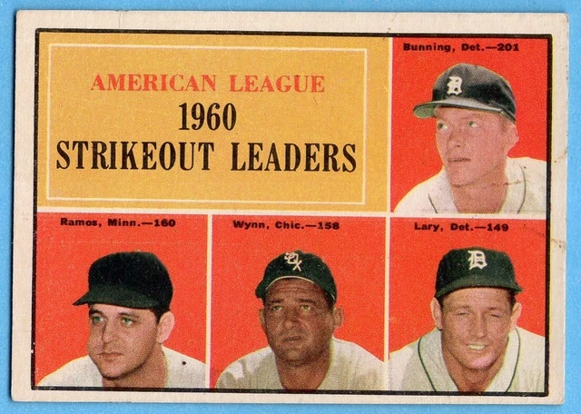 1961 TOPPS #50 AL Strikeout Leaders VG-VGEX MARQUÉ Jim Bunning Early ...