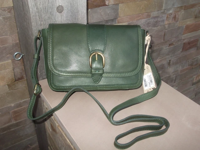 FAT FACE 'MABEL' dark bottle green leather cross body shoulder bag BNWT ...
