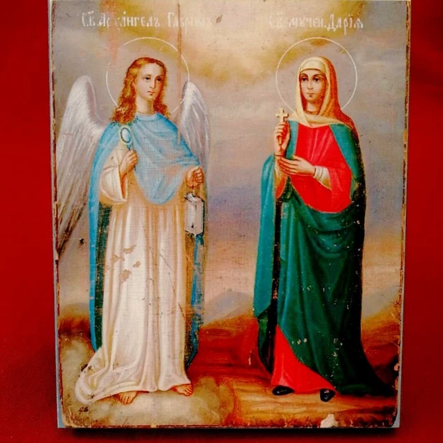 ICON OF THE Archangel Gabriel and st Daria 19х13 cm (7,5"x5") wooden ...