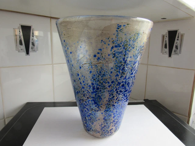SIGNED STUDIO ART Glass Adam Aaronson Large Glass Vase with gold foil ...