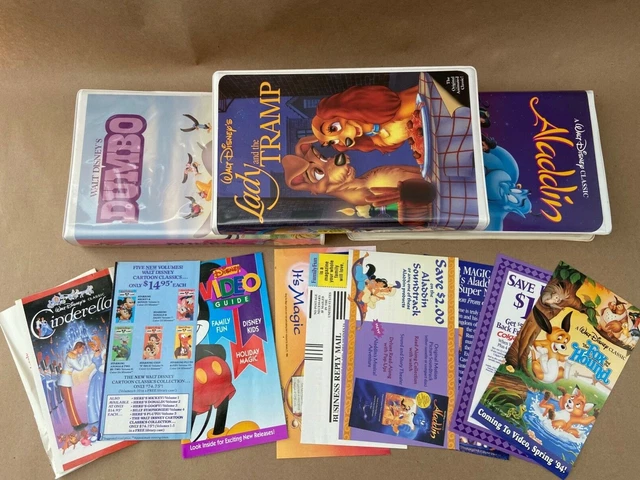 3 DISNEY CLASSIC Movies Cartoons VHS Video Tape Black Diamond w ...