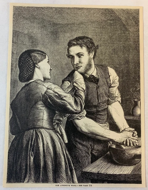 GRAVURE DE MAGAZINE De 1880 ~ Femme Attentionnée À Son Mari EUR 14,66 ...