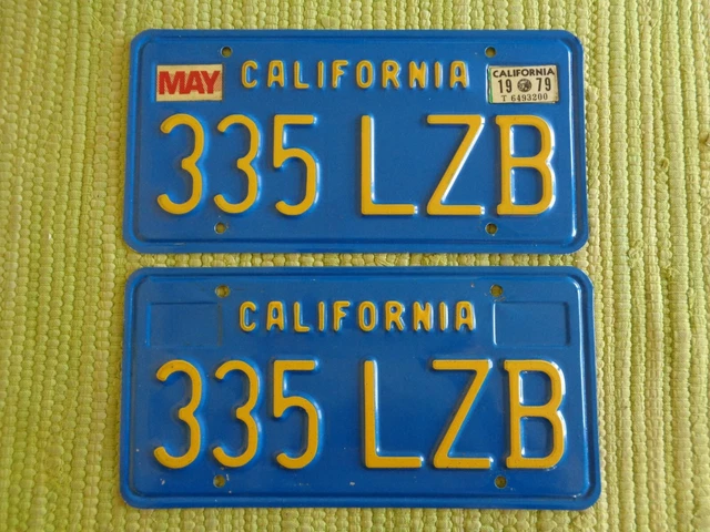 VINTAGE 1970'S ERA California License Plate PAIR CA BLUE Tag w/79 Reg ...
