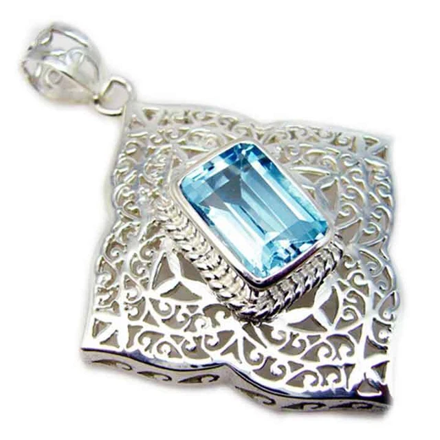 ORIGINAL BLUE TOPAZ 925 Silver Octogon Shape Locket For Laides Fashion ...