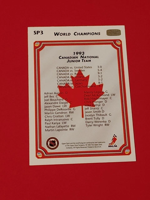1992-93 UPPER DECK World Junior Champions #SP3 Team Canada $3.95 ...
