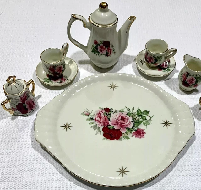 MINIATURE FORMALITIES🌹VICTORIAN 🌹ROSE 🌹10 piece tea set with box £39.00 ...