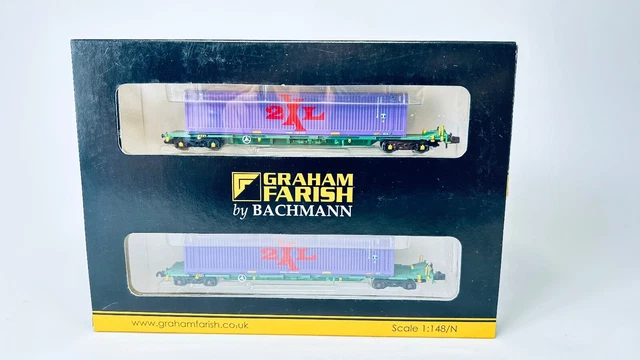 GRAHAM FARISH 377-365 N Gauge Intermodal Bogie W/Two 45ft Containers ...