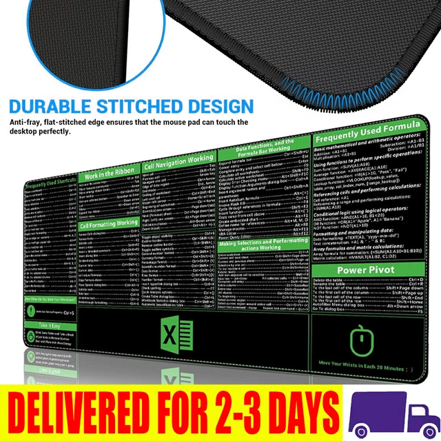 Excel Cheat Sheet Desk Pad Excel Shortcuts Cheat Sheet Keyboard Mat Non