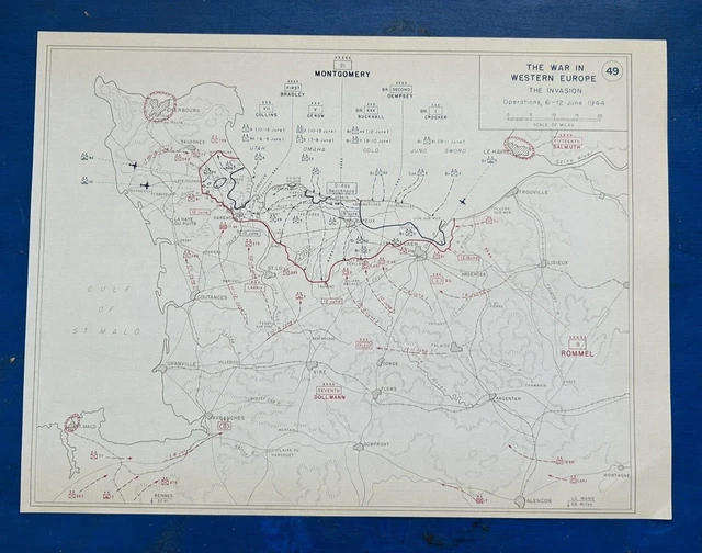 VINTAGE WORLD WAR 2 Map - D-Day Normandy Invasion, June 6-12 1944 ...