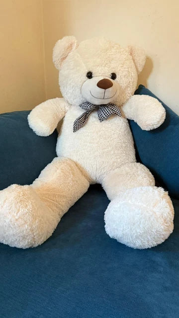 WHITE FLUFFY PLUSH Teady Bear with Necktie Soft/Cream 105 CM High Plush ...