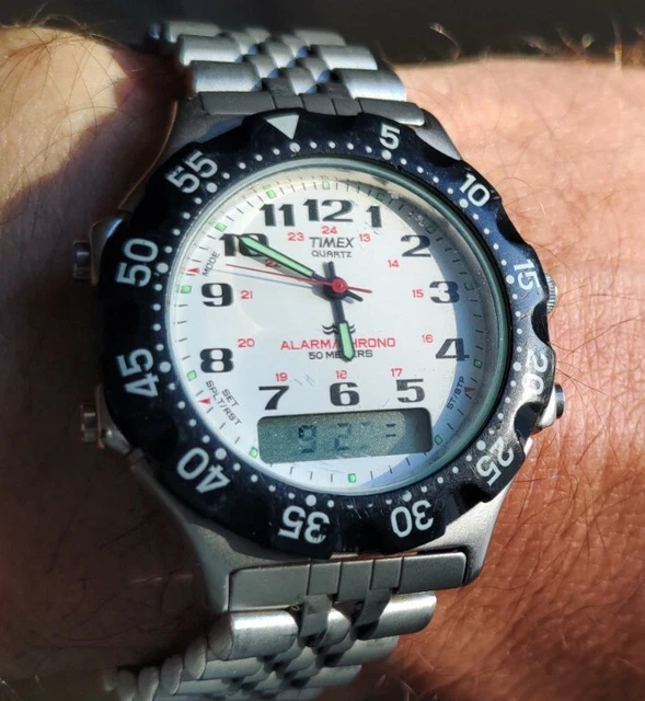 VINTAGE TIMEX ALARM Chrono Rotating Bezel Stainless Steel Analog ...