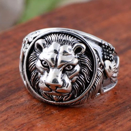 LION HEAD WHITE Gold Plated on Copper Men's Wedding Giraffes Eagle Lion ...