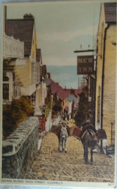 VINTAGE POSTCARD CLOVELLY Donkeys High Street New Inn Devon Unused 2827 ...