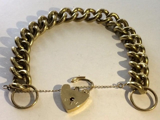 HEAVY 9CT GOLD Curb Link Ladies Bracelet & Heart Padlock Fastener, 55. ...