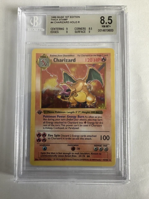1999 POKÉMON BASE Set 1st Edition Shadowless Charizard Holo BGS 8.5 #4 ...