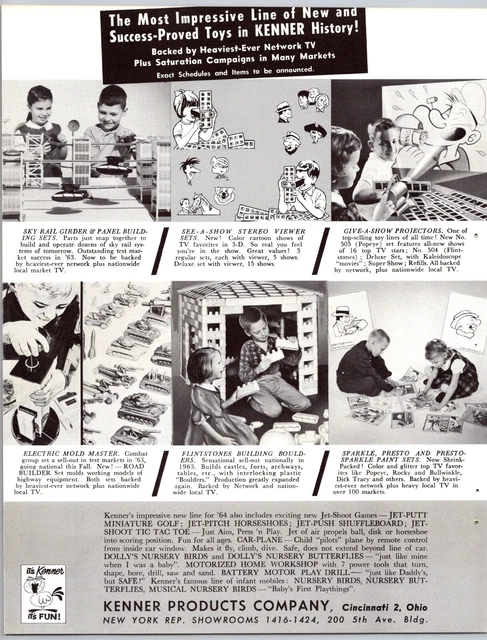 1964 KENNER VINTAGE Toy Ad Safety Bake Oven + Sky Rail & Girder + Mold ...