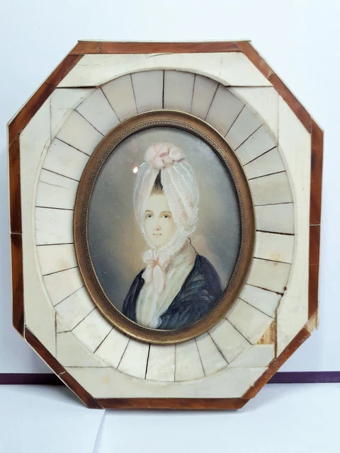 TABLEAU PEINTURE MINIATURE signée portrait gouache cadre d'origine ...