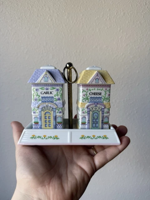 LENOX SPICE VILLAGE Garlic & Cheese Shaker Set Caddy Tray 3-Piece 1993 ...