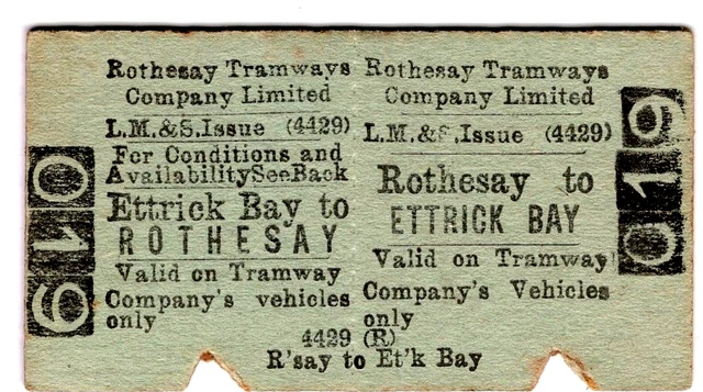 TRAM TICKET: ROTHESAY Tramways Co Ltd - L.M.S. Edmondson Issue £25.98 ...