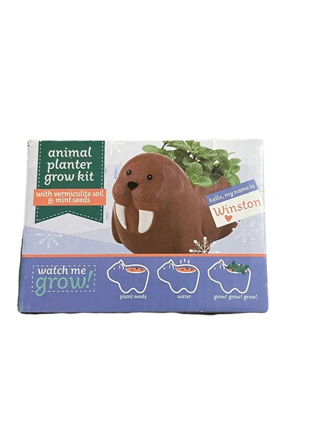 ANIMAL PLANTER GROW Kit Winston Walrus Vermiculite Soil & Mint Seeds ...