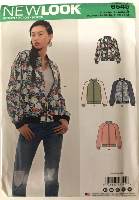 NEW LOOK 6545 Sewing Pattern Misses Bomber Flight Jacket in five sizes ...