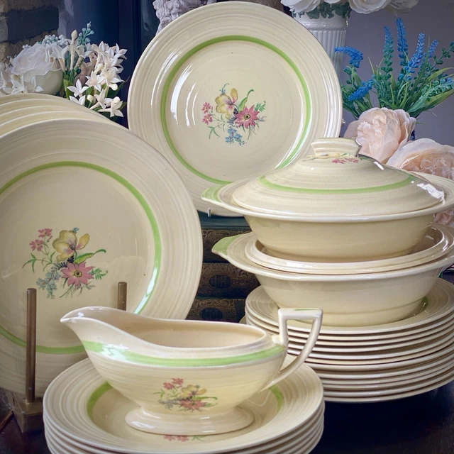 DINNER SET 30PC CROWN DUCAL AGR Plates Tureens Gravy Boat - Art Deco ...