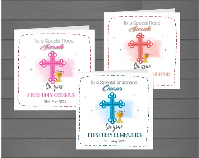 PERSONALISED FIRST HOLY Communion Religious Ceremony Card Boy Girl ...