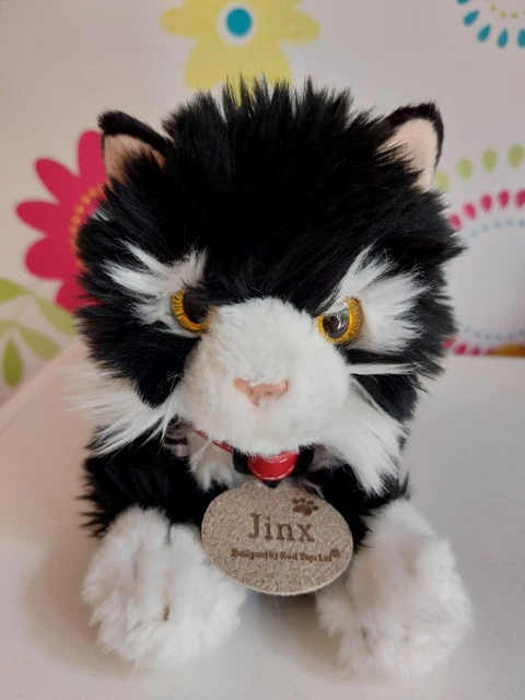 RARE KEEL TOYS Cat JINX Black and White 9" Laying Kitten Cat Soft Toy ...