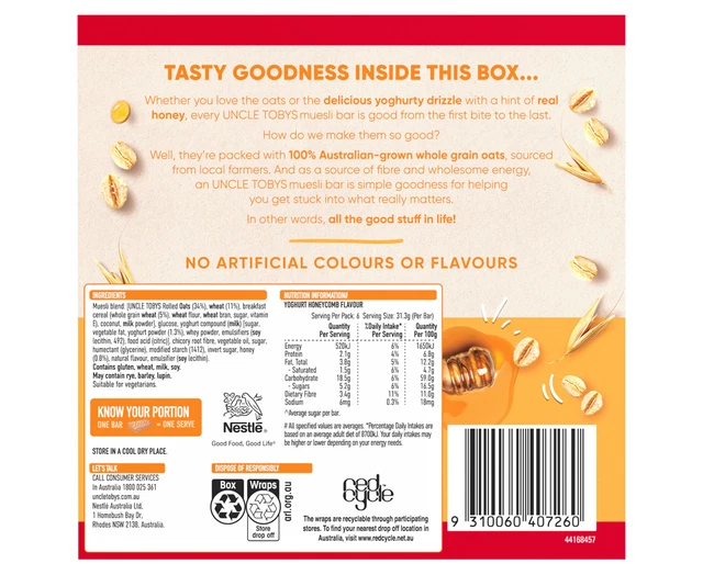 3 X 6PK Uncle Tobys Yoghurt Muesli Bars Honeycomb 185g $29.48 - PicClick AU