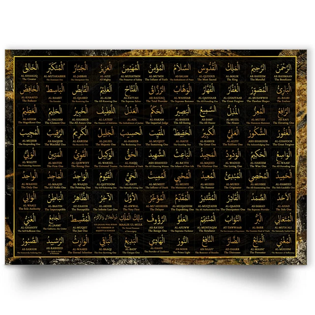 99 NAMES OF Allah Wall Art Poster Print English Meanings Wall Poster Gift £6.99 - PicClick UK
