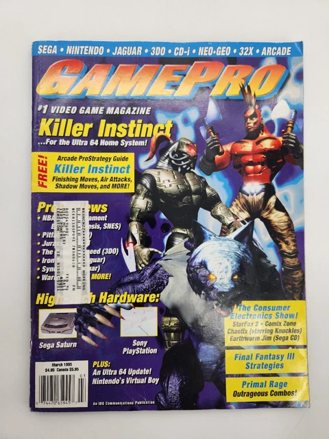 1995 GAMEPRO MAGAZINE MARCH KILLER INSTINCT w/ Pitfall POSTER Vtg VIDEO ...