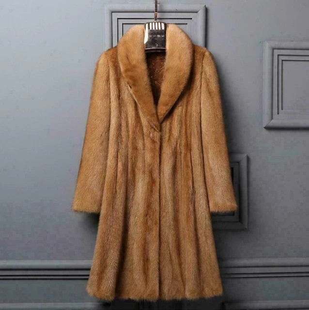 REAL MINK FUR Long Thick Winter Ladies Coat Lapel Jacket Warm Parka ...