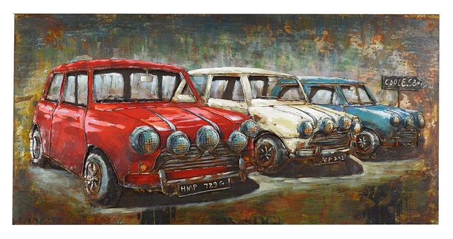 QUADRO AUTO D'EPOCA MINI materico 3d decoro lamiera ferro vintage arte ...