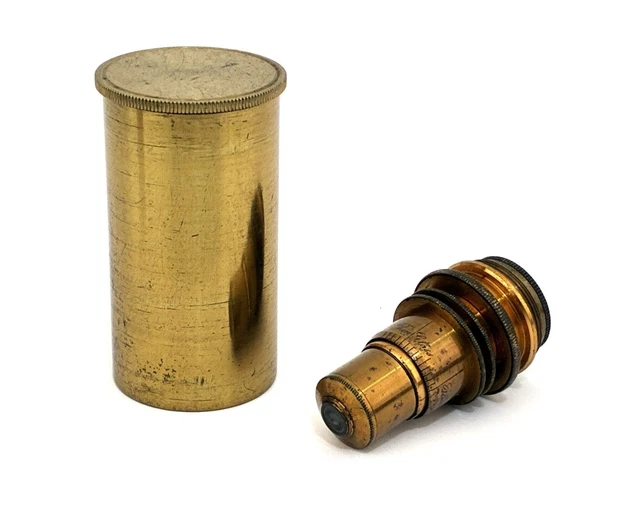C.19TH BRASS MICROSCOPE objective lens with correction collar £30.00 ...