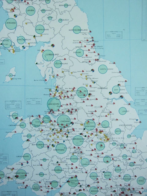VINTAGE LARGE MAP of BRITAIN MILK PRODUCTION DAIRY PRODUCTS FACTORIES £ ...