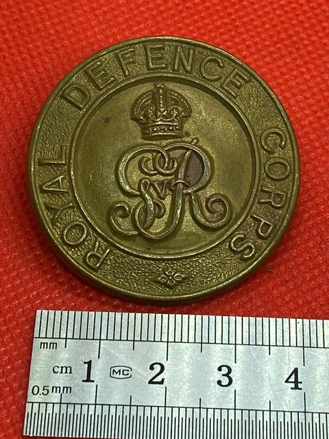 BRITISH ARMY WW1 Original Royal Defence Corps GV Kings Crown Cap Badge ...