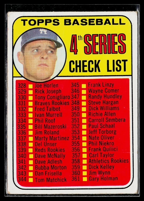 1969 TOPPS SET-BREAK #314 4th Series Check List: 328-425, VGEX, (HUCK'S ...