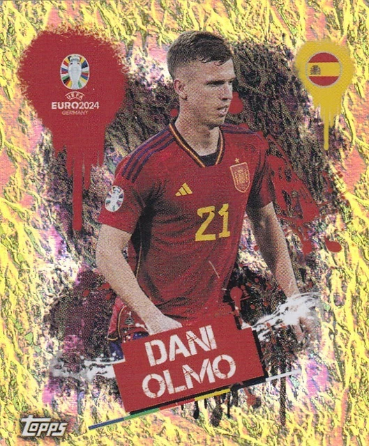 TOPPS UEFA EURO 2024 Sticker Swiss ESP 3 Dani Olmo Artist Gold Parallel ...