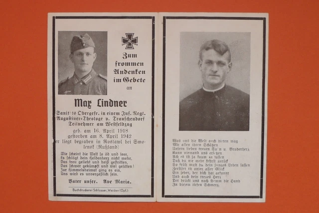 WW2 GERMAN DEATH Card Sterbebild Priest 1943 Eastern Front Medic ...