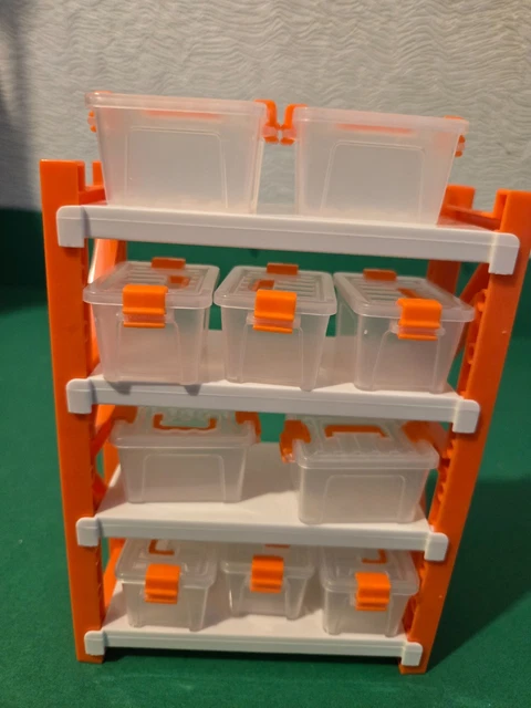DOLL HOUSE STORAGE 4 tier rack with 10 storage boxes 1.12th A £11.00 ...