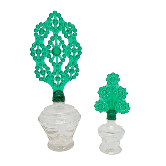 VINTAGE 1960S ART Deco Empty Perfume Bottle swith Green Floral Toppers ...