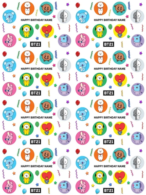 BT21 PERSONALISED BIRTHDAY Gift Wrapping Paper 3 Designs ADD NAME £4.19 ...