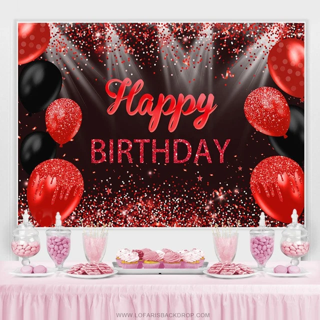HOT RED BLACK Balloons Glitter Birthday Backdrop $38.01 - PicClick AU