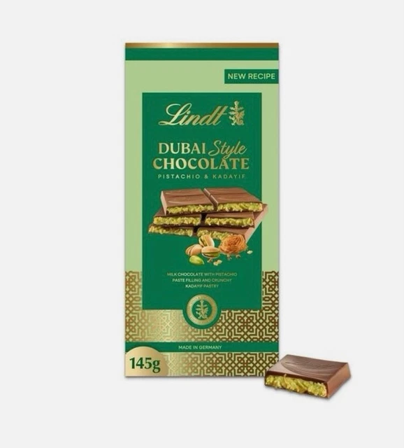 LINDT DUBAI STYLE PISTACHIO and KADAYIF MILK CHOCOLATE BAR 145g £8.52 ...