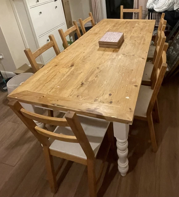 SOLID WOOD FARMHOUSE style 8 seater dining table and chairs £200.00 ...