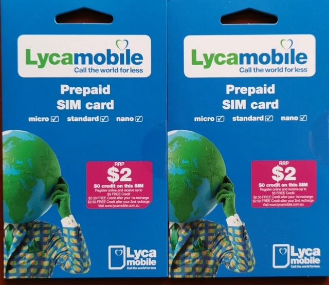 2 X LYCA $2 Australia sim card PAYG Prepaid SIM Starter (free post with ...