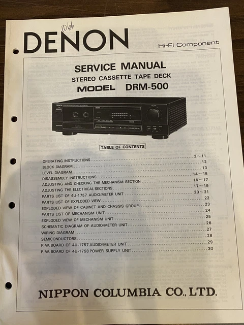 MANUEL D'ENTRETIEN DENON DRM-500 DRM500 **ORIGINAL** EUR 20,34 - PicClick FR
