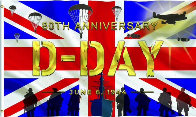 D DAY 80TH Anniversary Flag Banner Decorations Normandie 5ft 3ft UK ...