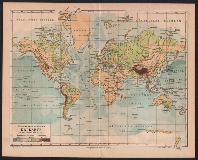 ANTIQUE MAP. THE WORLD PHYSICAL MAP. Circa 1885 $15.00 - PicClick CA